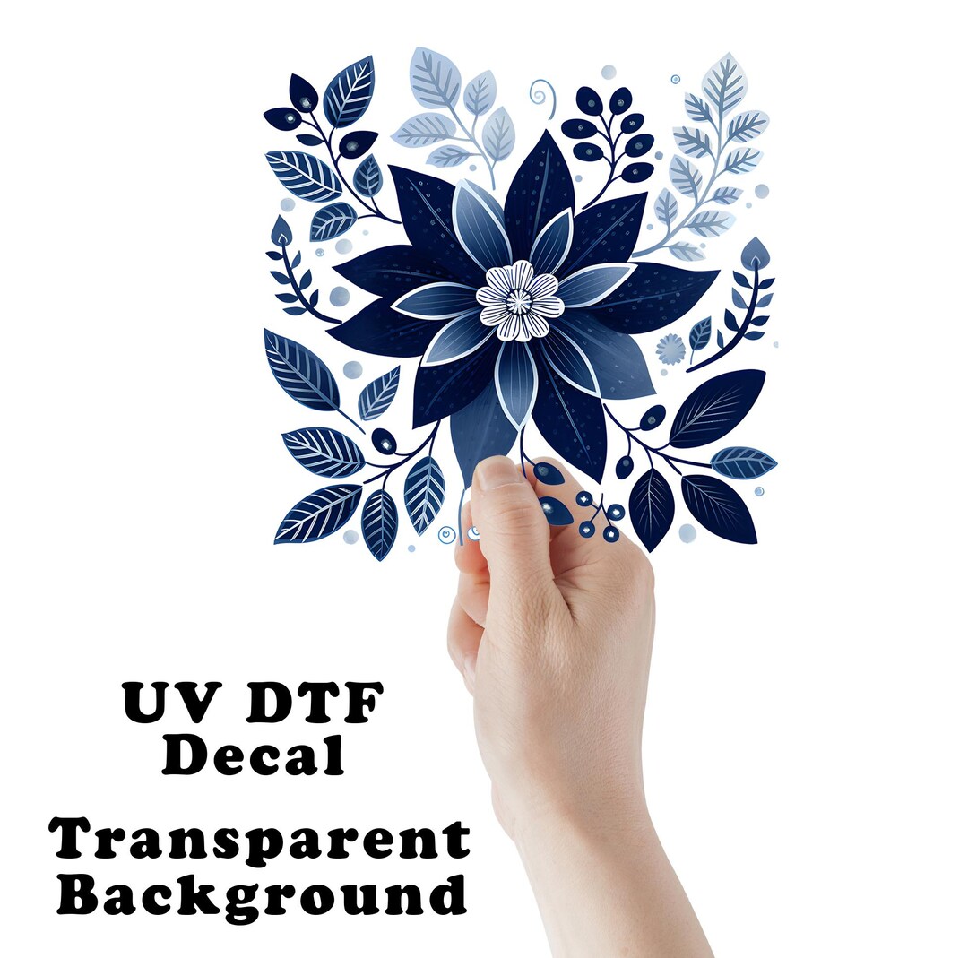 Navy Blue Scandi Flower Clear Sticker / Decal UV DTF Sticker ...
