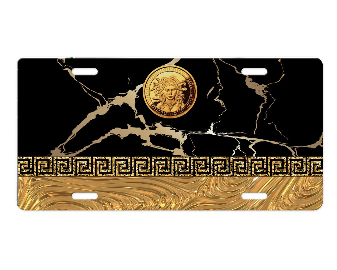 Black and Gold Greek Key Medallion Aluminum Vanity License Plate Car ...
