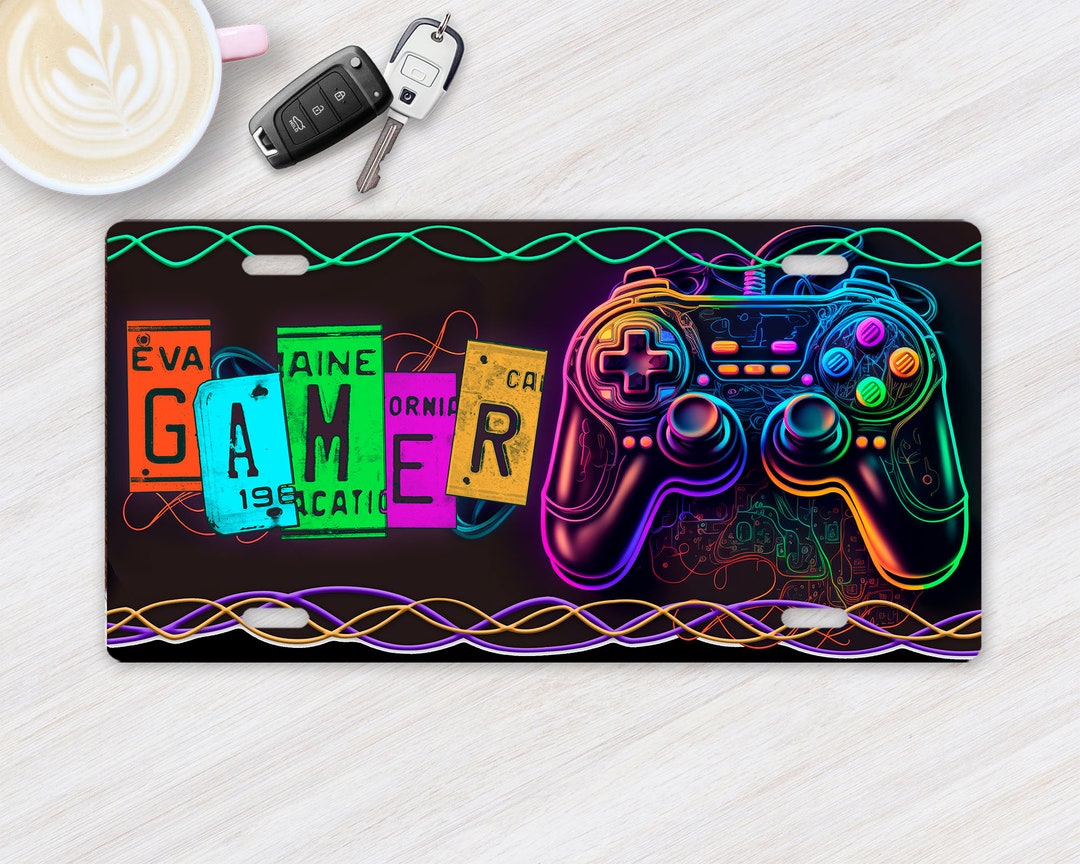 Vanity Front License Plate, Neon Gamer Aluminum Vanity License Plate ...