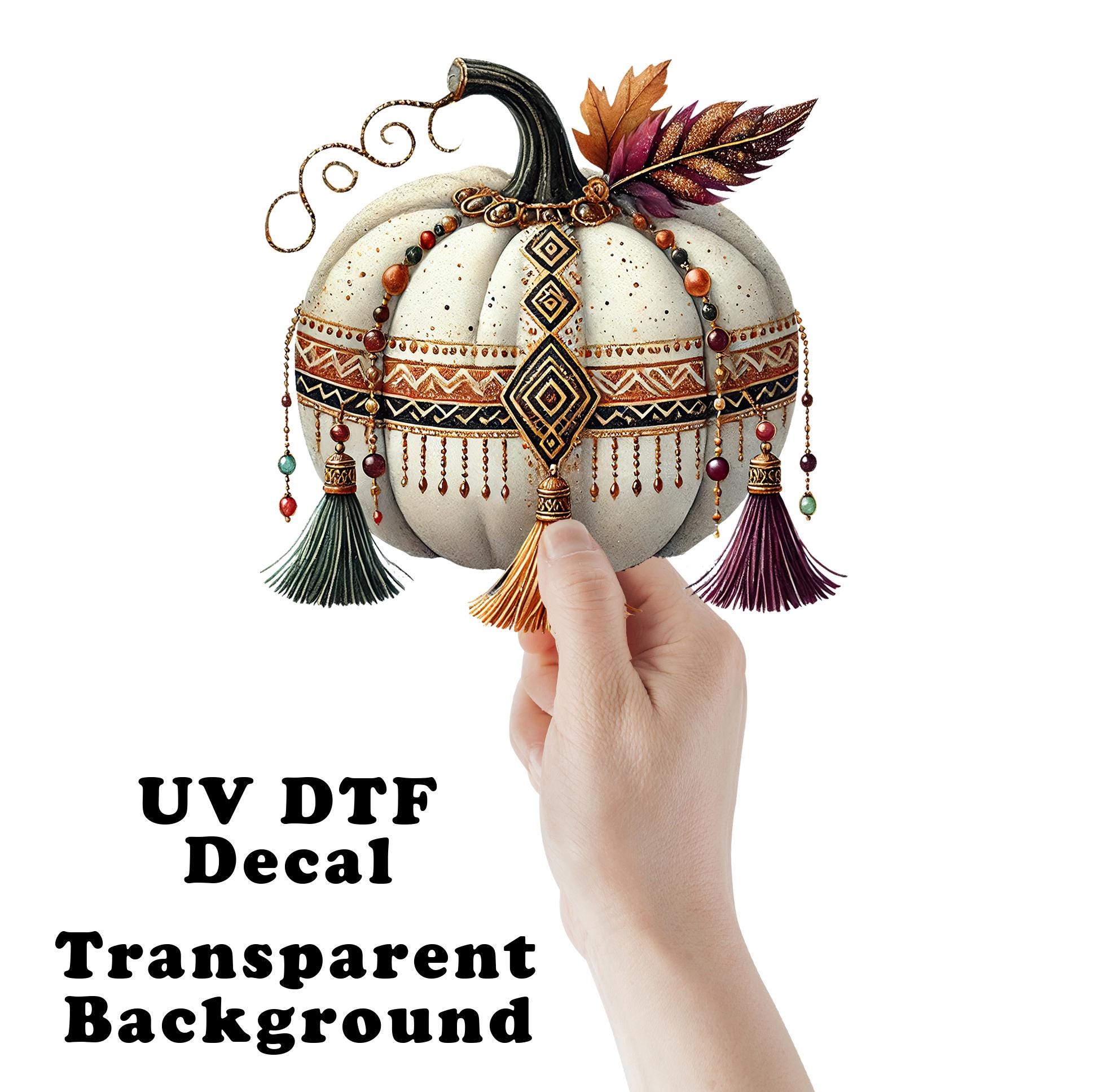 Boho Cream Pumpkin Clear Sticker / Decal UV DTF Sticker Transparent ...
