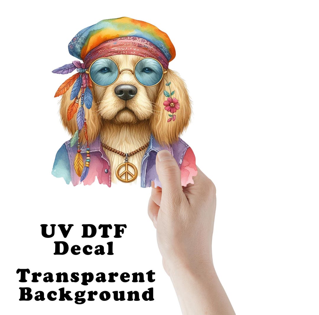 Hippie Dog Clear Sticker / Decal UV DTF Sticker Transparent Choose Size ...