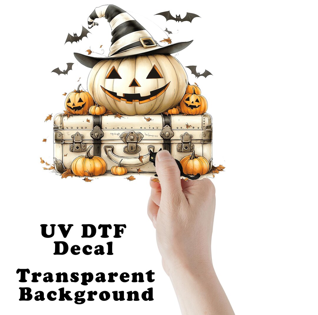 White Pumpkin and Suitcase Halloween Clear Sticker / Decal UV DTF ...