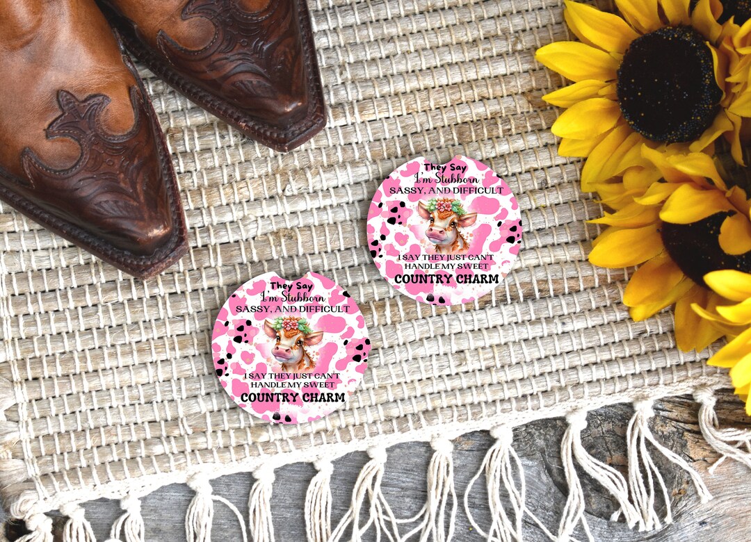 Set of 2 Sassy and Difficult Cow Sandstone Car Coasters - Etsy