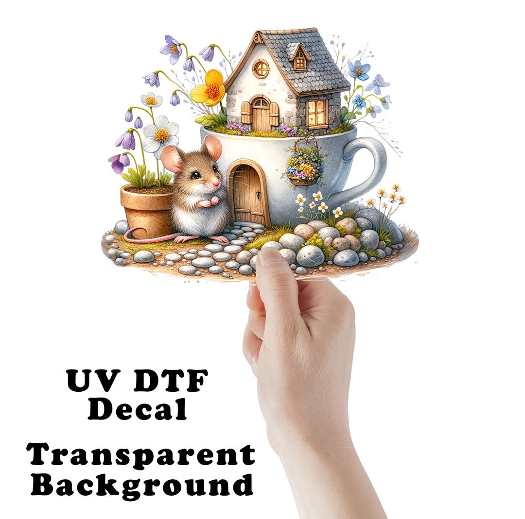 Tea Cup Mouse House Clear Sticker / Decal UV DTF Sticker Transparent ...