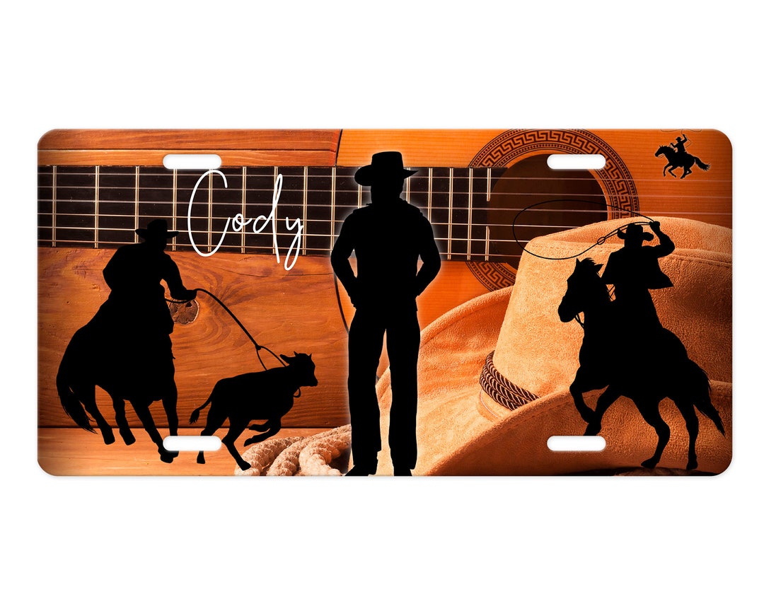 Personalized Roper Western Print and Turquoise Aluminum Vanity License ...