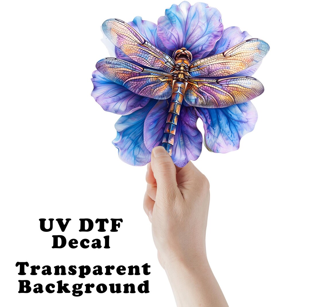 Dragonfly in Purple Flower Clear Sticker / Decal UV DTF Sticker ...
