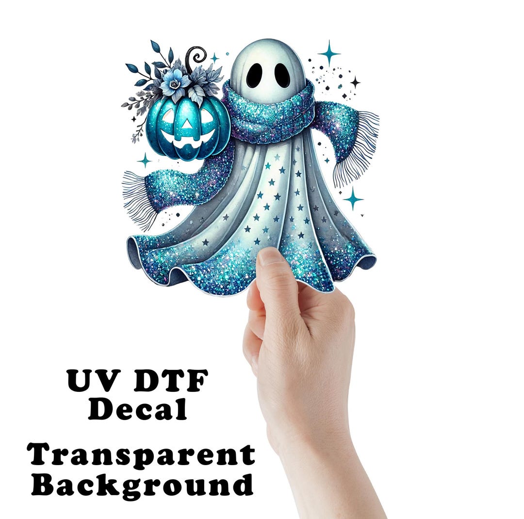 Teal Ghost Halloween Clear Sticker / Decal UV DTF Sticker Transparent ...