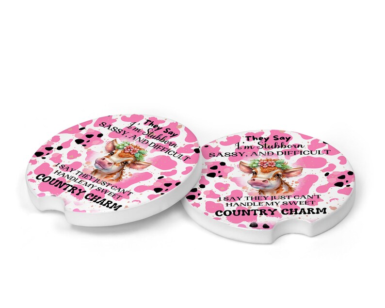 Set of 2 Sassy and Difficult Cow Sandstone Car Coasters - Etsy