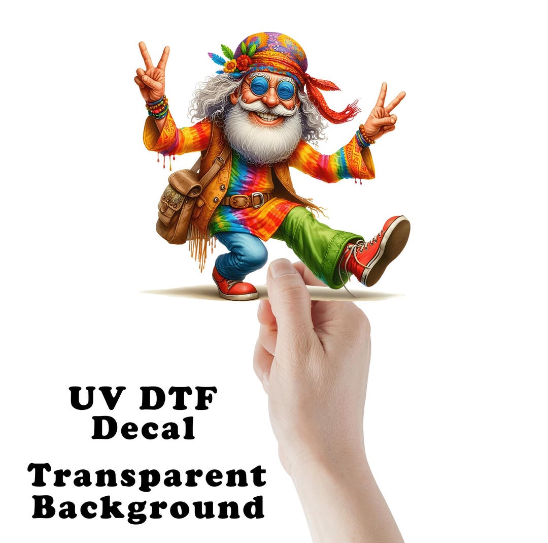 Peace Hippie Grandpa Clear Sticker / Decal UV DTF Sticker Transparent ...