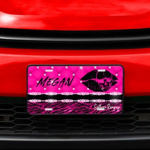 Personalized Hot Pink Skull Lips Aluminum Vanity License Plate Car ...
