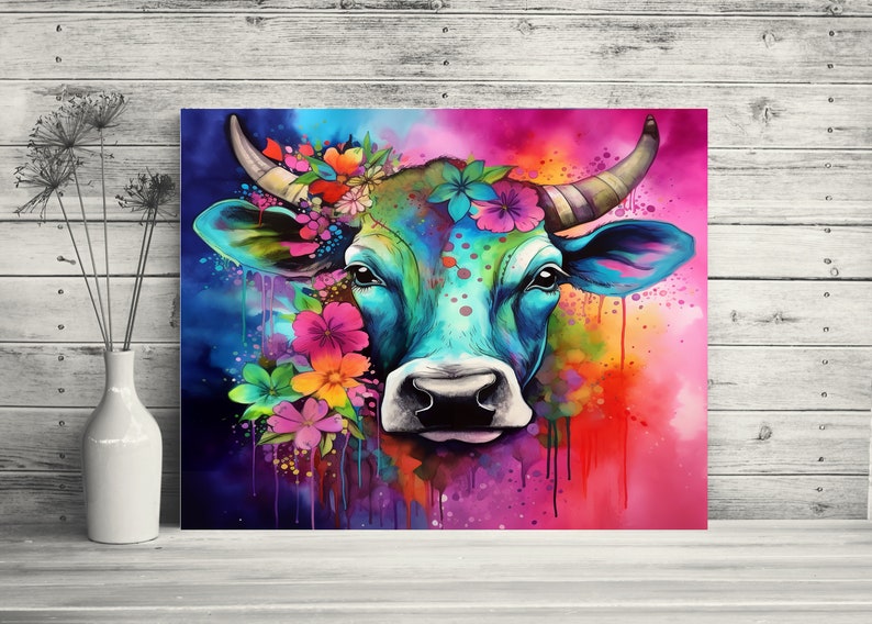 20x16 Blue Cow Wall Art Canvas Print - Etsy