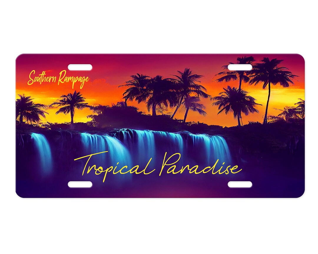 Tropical Paradise Waterfall Beach Nautical Aluminum Vanity License ...