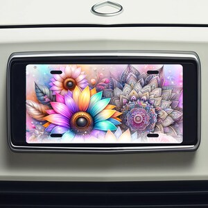 Vanity Front License Plate, Mandala and Sunflowers Aluminum Vanity ...