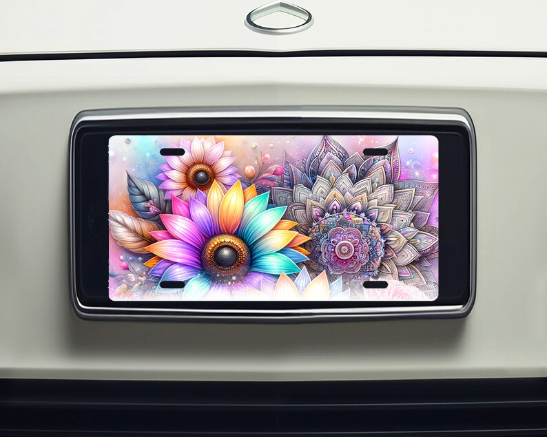 Vanity Front License Plate, Mandala and Sunflowers Aluminum Vanity ...