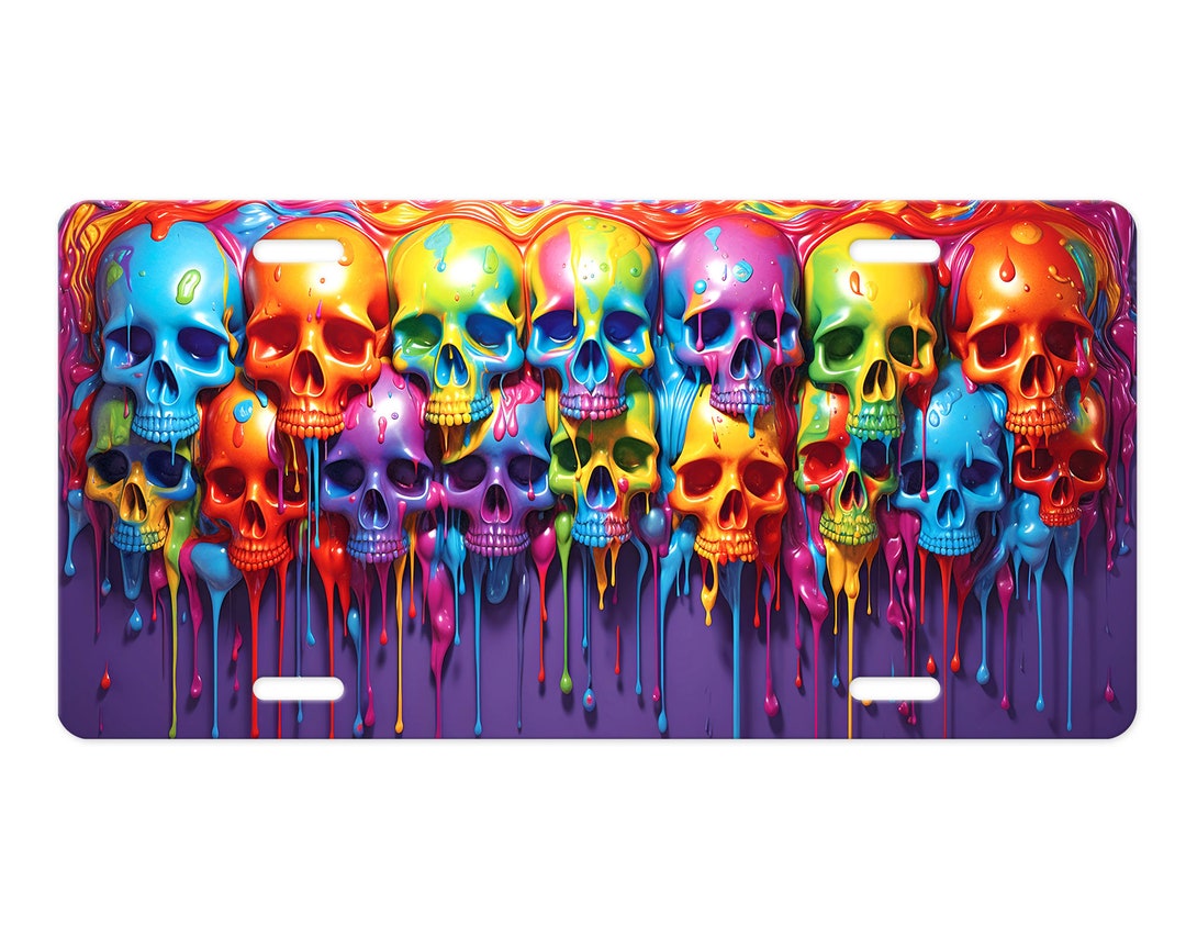 Color Drip Skulls Aluminum Vanity License Plate Car Accessory ...