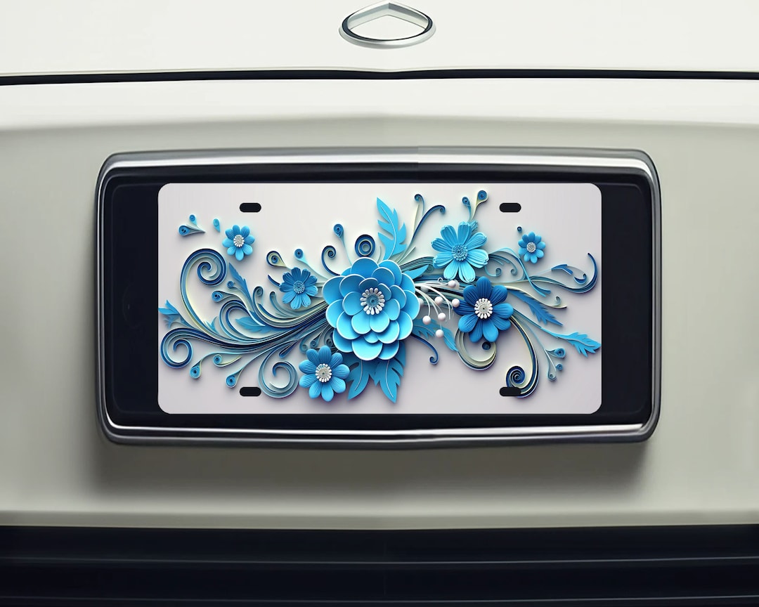 Blue Flower Swirl Aluminum Front License Plate - Etsy