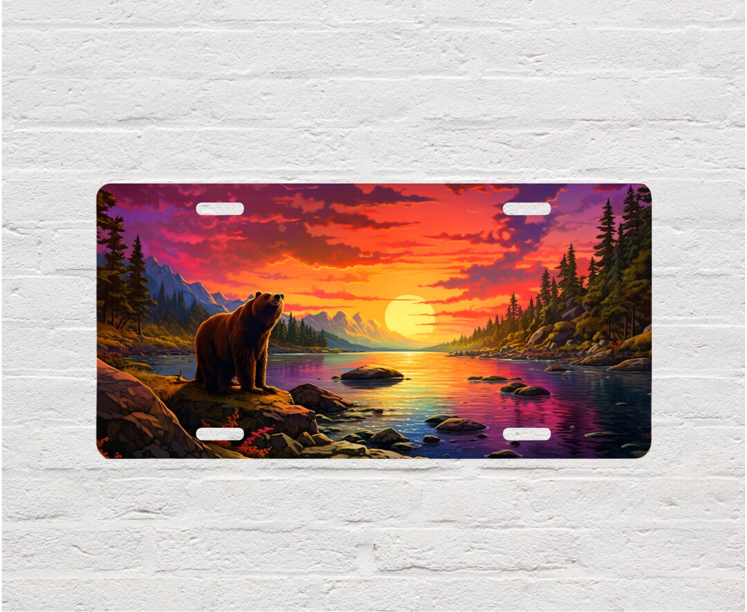Vanity Front License Plate, Bear at Sunset River Aluminum License Plate ...