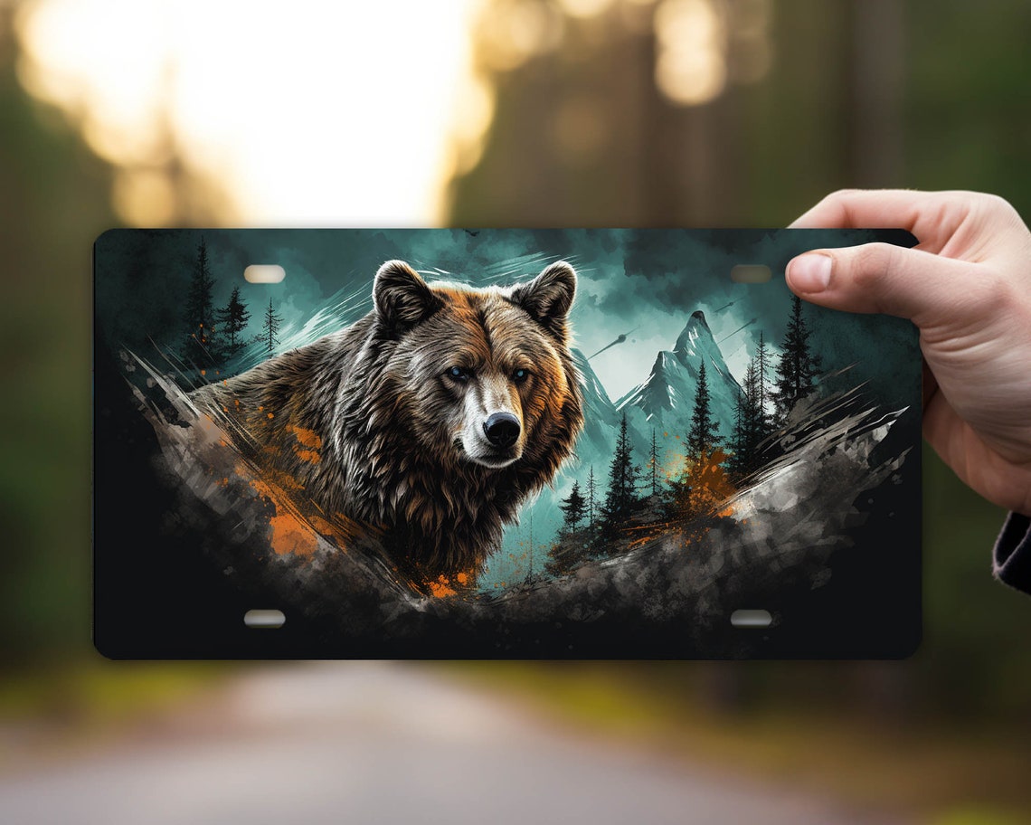 Vanity Front License Plate Mountain Bear Aluminum Vanity License Plate ...