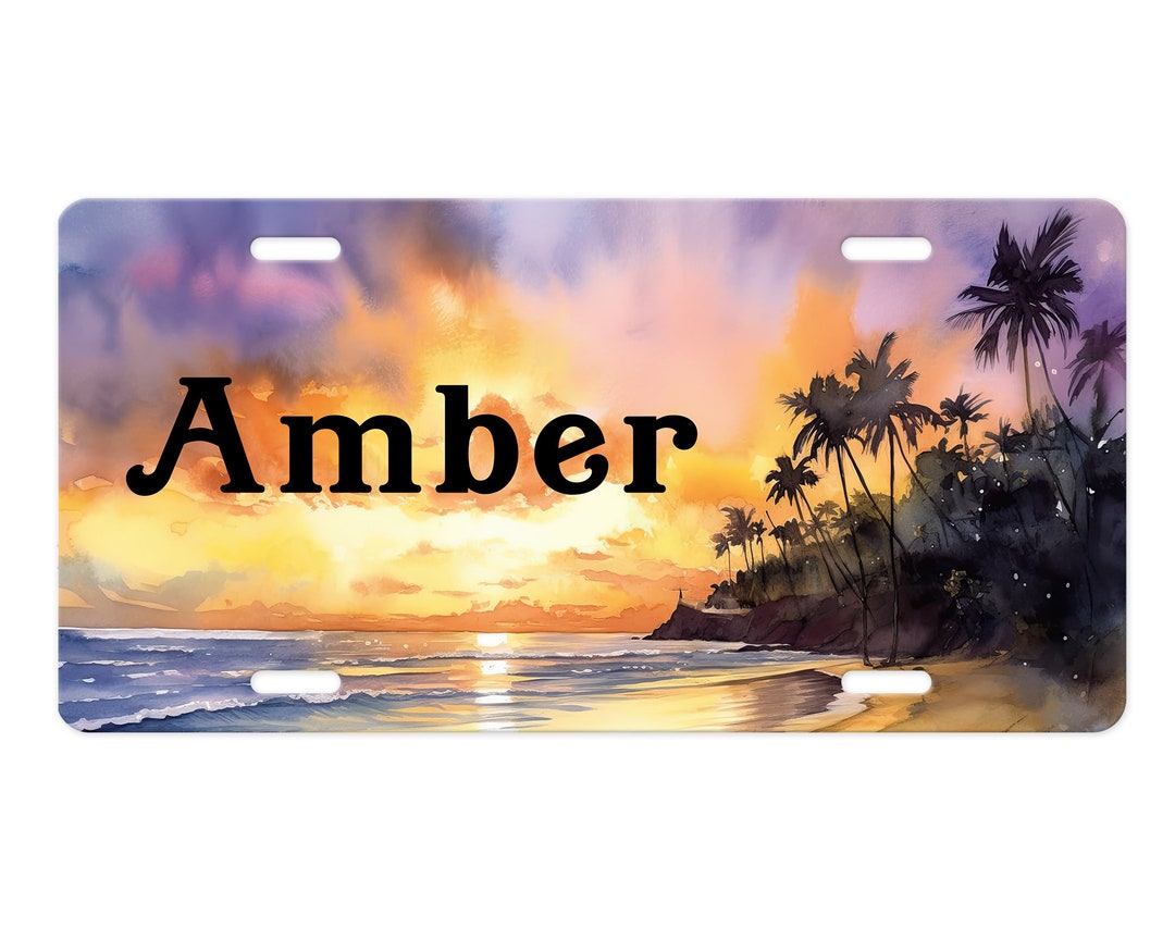 Personalized Tropical Sunset Beach Print and Turquoise Aluminum Vanity ...