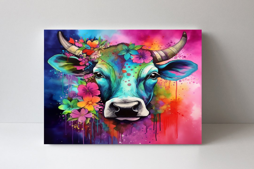 20x16 Blue Cow Wall Art Canvas Print - Etsy