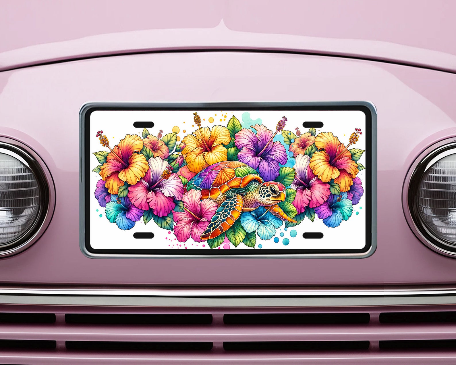 New Release Vanity Front License Plate, Tropical Flowers and Sea ...