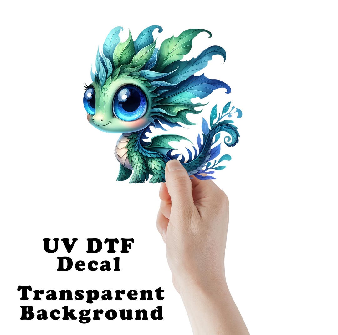 Cute Blue Green Dragon Clear Sticker / Decal UV DTF Sticker Transparent ...