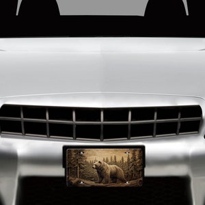 Vanity Front License Plate, Wood Carve Bear Aluminum Vanity License ...