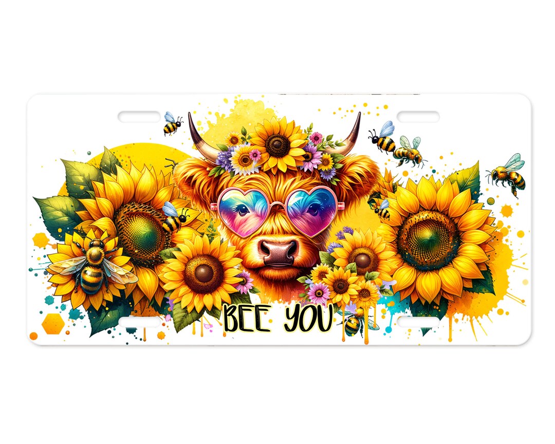 Vanity Front License Plate, Bee You Highland Cow Aluminum Vanity ...