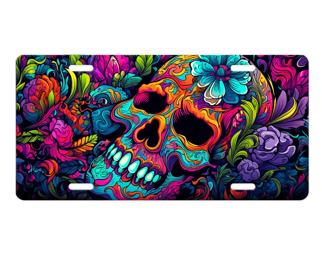 Vanity Front License Plate, Psychedelic Skull Aluminum Vanity License ...