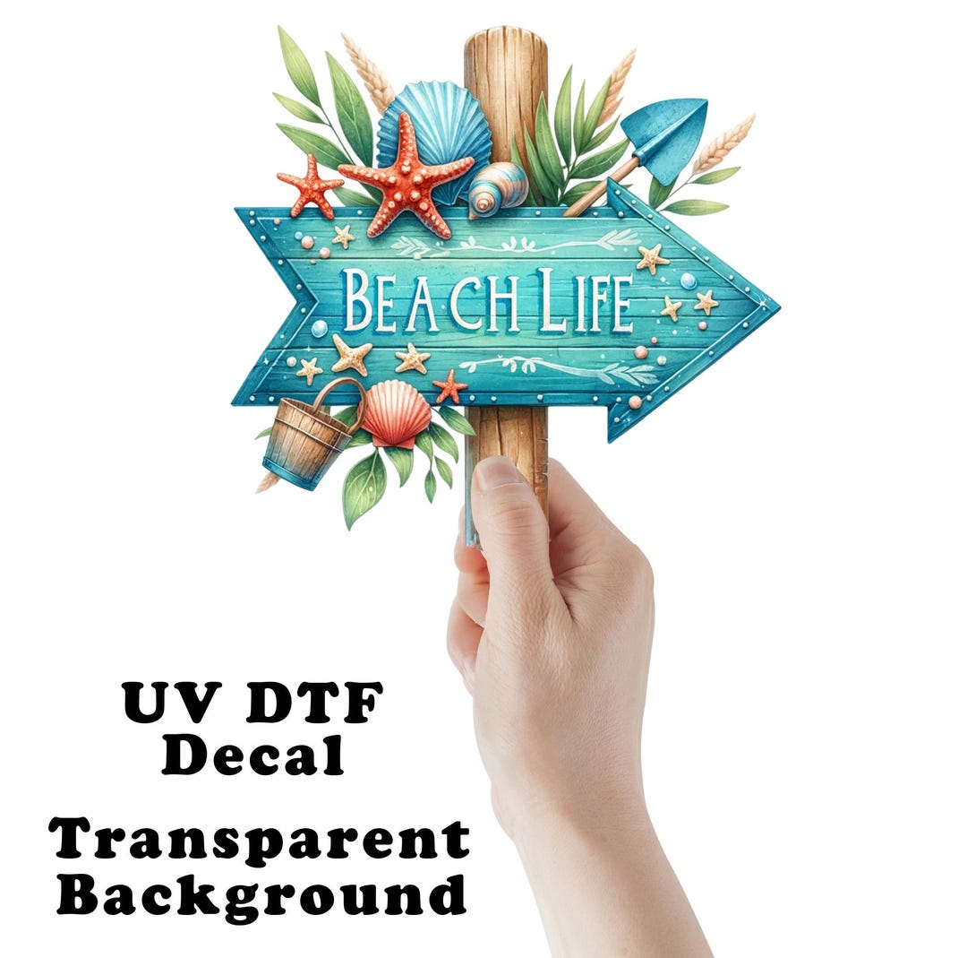 Beach Sign Clear Sticker / Decal UV DTF Sticker Transparent Choose Size ...