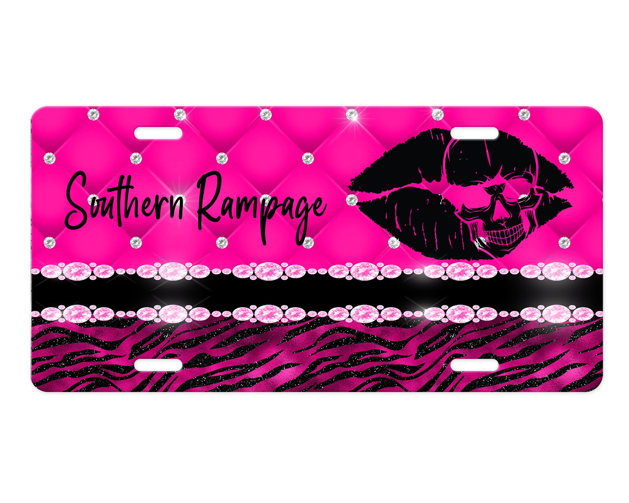 Southern Rampage Hot Pink Skull Lips Aluminum Vanity License Plate Car ...