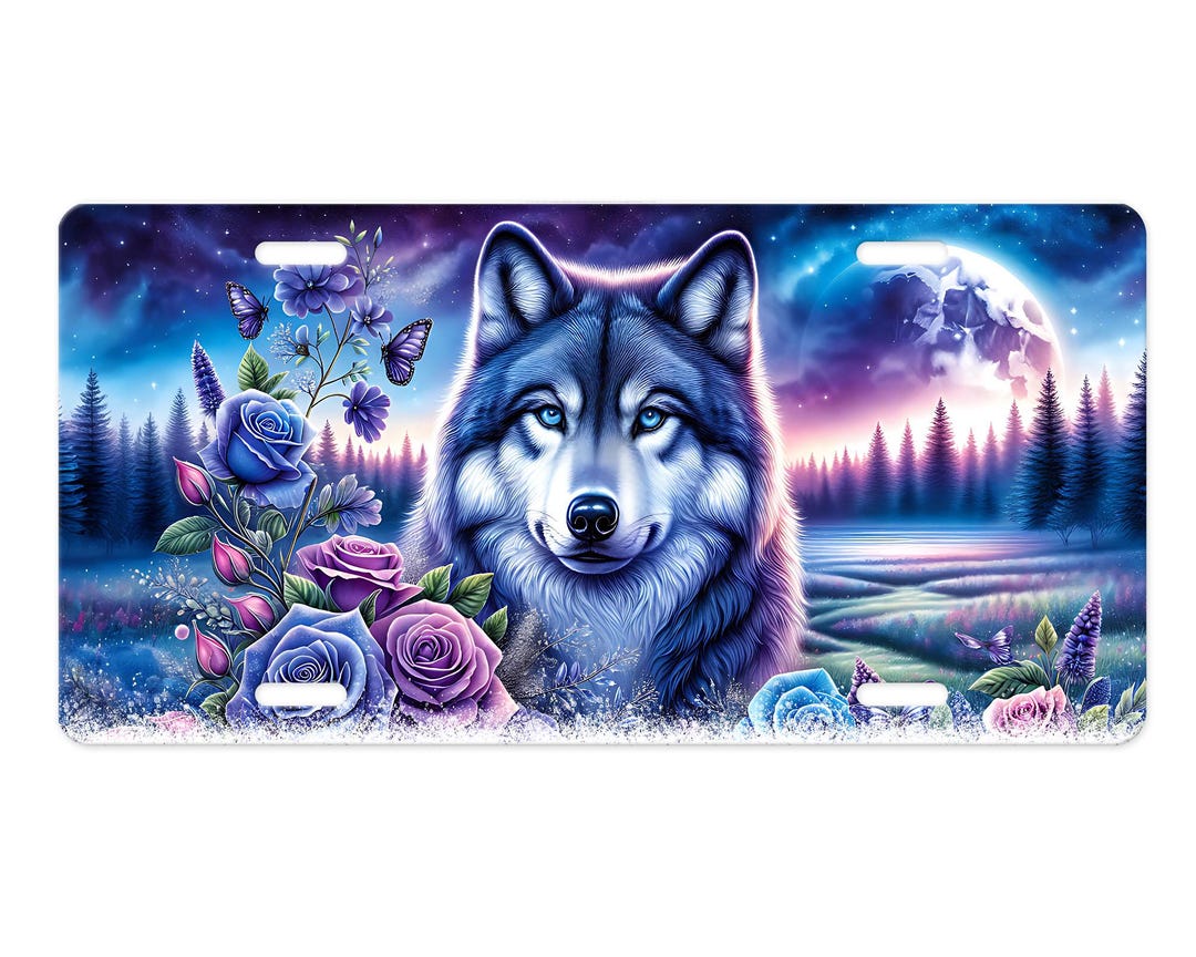 Wolf and Roses Aluminum Vanity License Plate - Etsy
