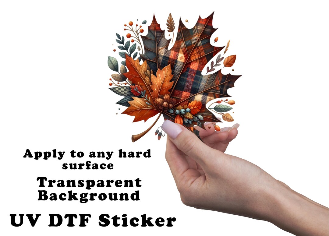 Plaid Fall Leaves Clear Sticker / Decal UV DTF Sticker Transparent ...