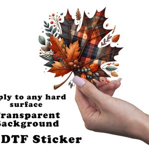 Plaid Fall Leaves Clear Sticker / Decal UV DTF Sticker Transparent ...