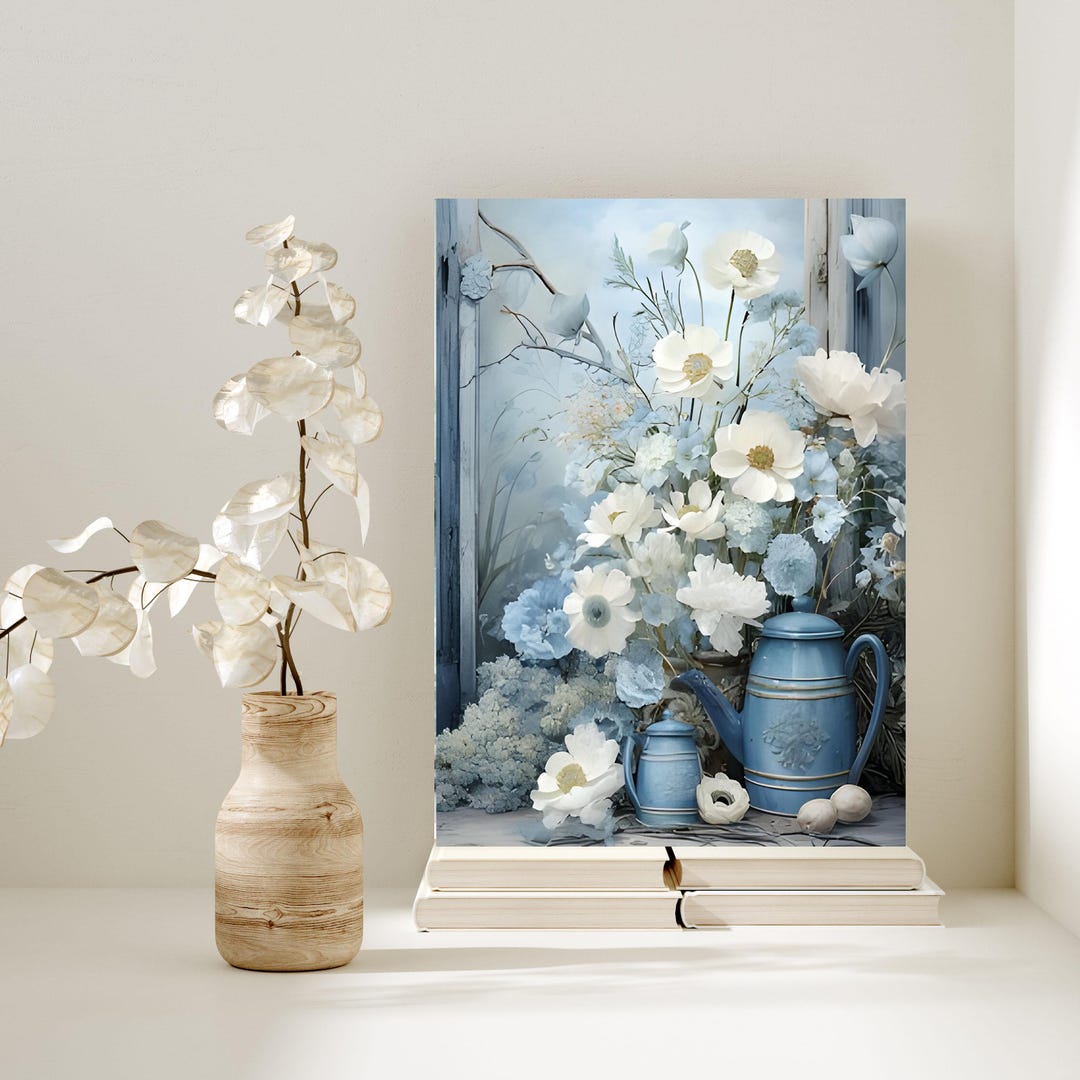 16x20 Blue and White Abigail Floral Wall Art Canvas Print - Etsy