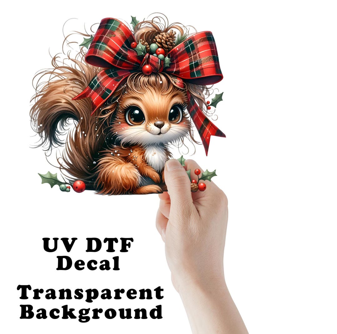 Christmas Bow Squirrel Clear Sticker / Decal UV DTF Sticker Transparent ...