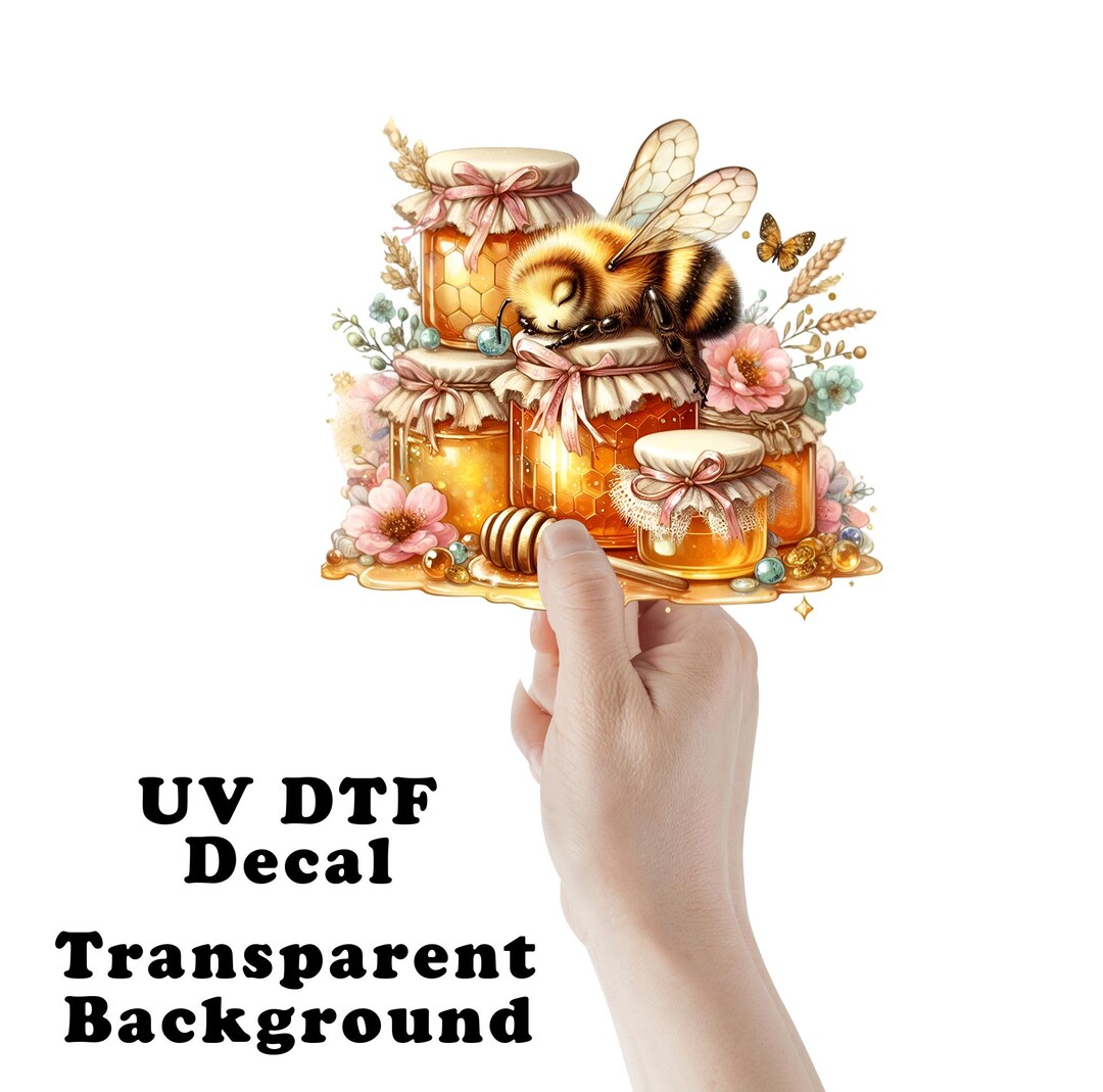 Honey Jar Bee Clear Sticker / Decal UV DTF Sticker Transparent Choose ...