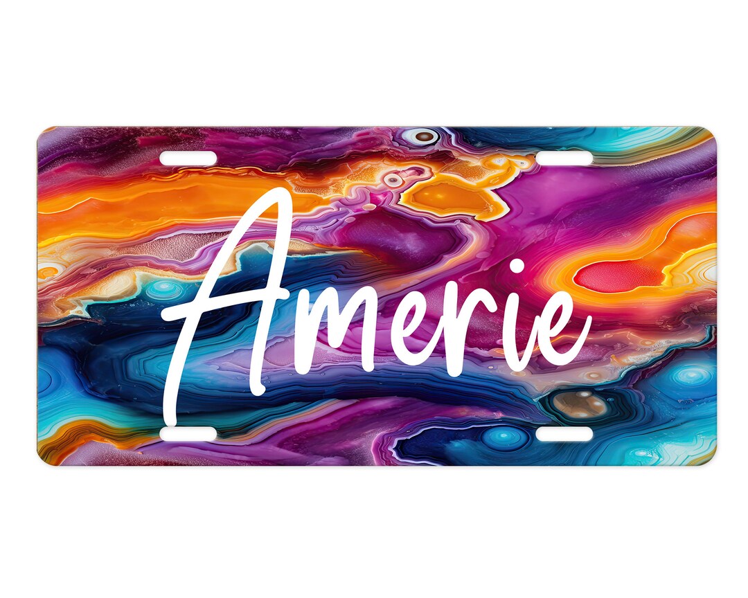 Personalized Rainbow Agate Print and Turquoise Aluminum Vanity License ...