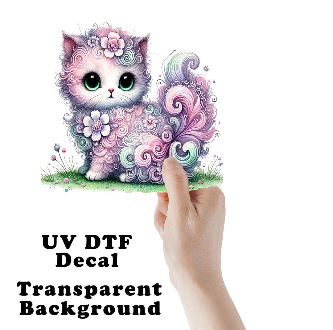Floral Cat UV DTF Sticker / Decal Transparent Choose Size - Etsy