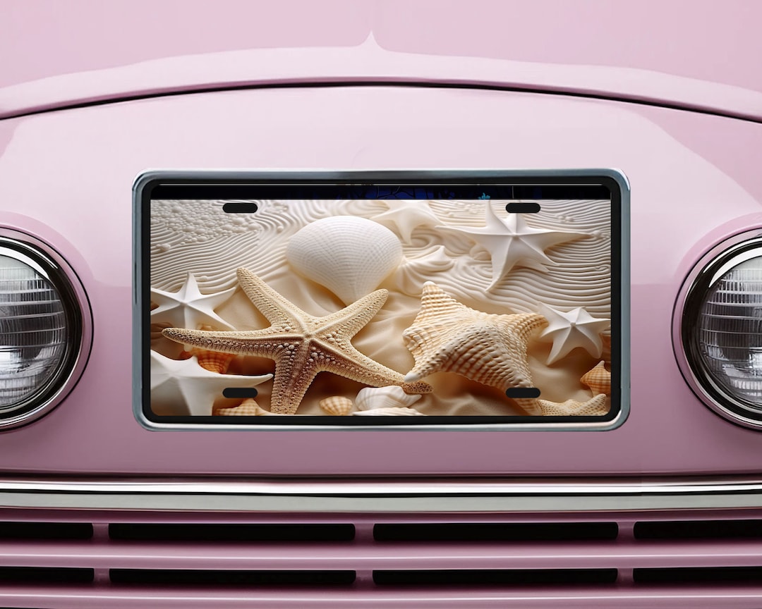 Vanity Front License Plate Natural Sea Shells Aluminum License Plate