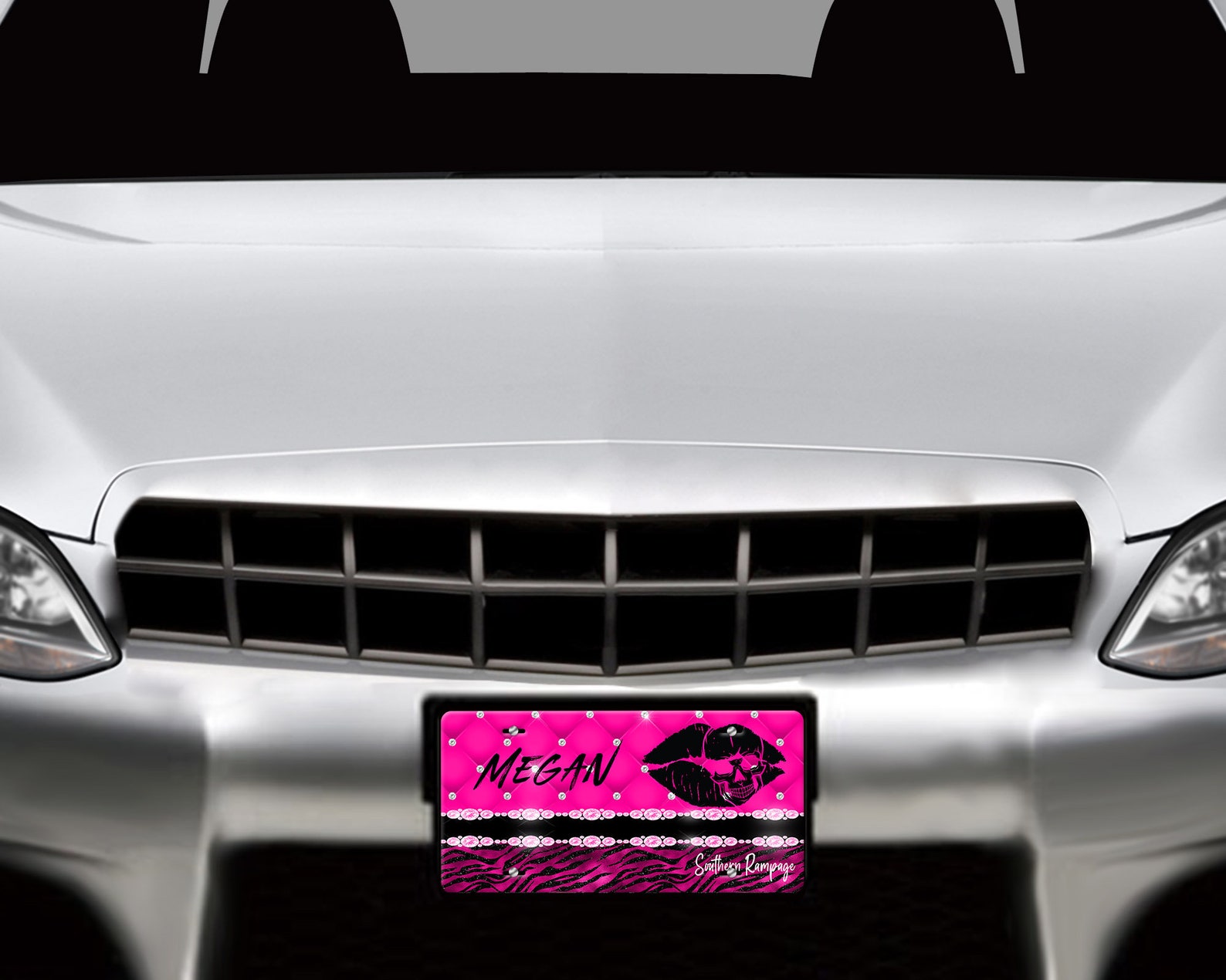 Personalized Hot Pink Skull Lips Aluminum Vanity License Plate Car ...