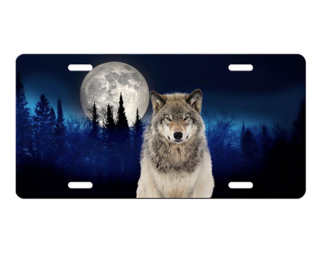 Wolf Full Moon Vanity Front License Plate, Aluminum Vanity License ...