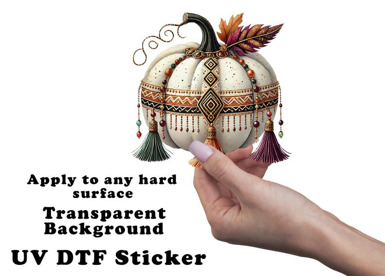 Boho Cream Pumpkin Clear Sticker / Decal UV DTF Sticker Transparent ...