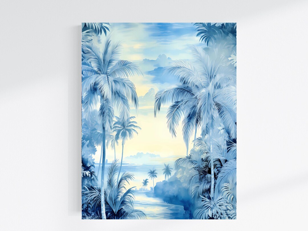16x20 Blue Tropical Palms Coastal Wall Art Canvas Print - Etsy