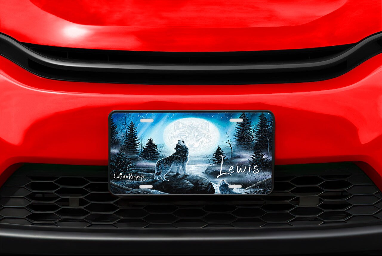 Personalized Wolf Howling at the Moon Aluminum Vanity License Plate Car ...