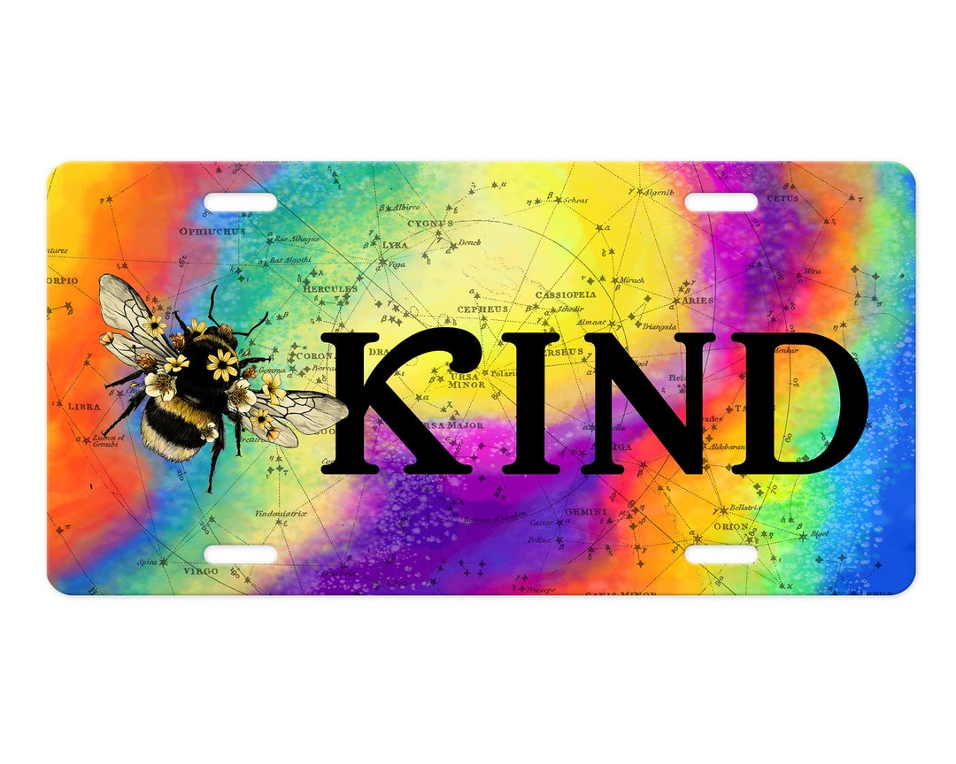Vanity Front License Plate, Bee Kind Tie Dye Aluminum Vanity License ...