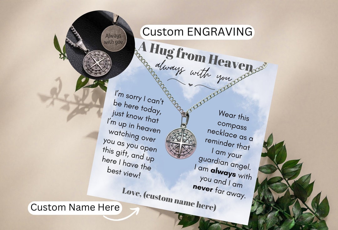 A Hug From Heaven Custom Engraved Compass Necklace Gift for Her/him ...