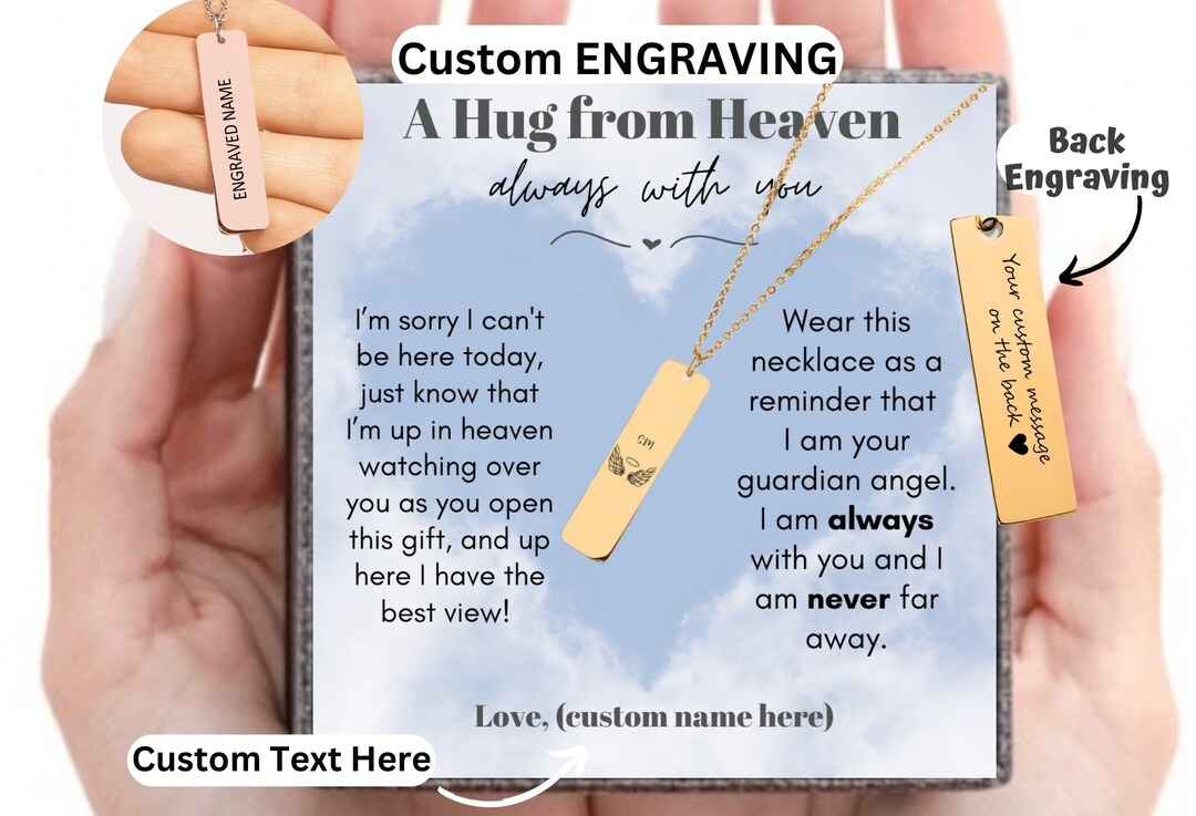 A Hug From Heaven Custom Engraved Vertical Bar Necklace Gift for Her ...