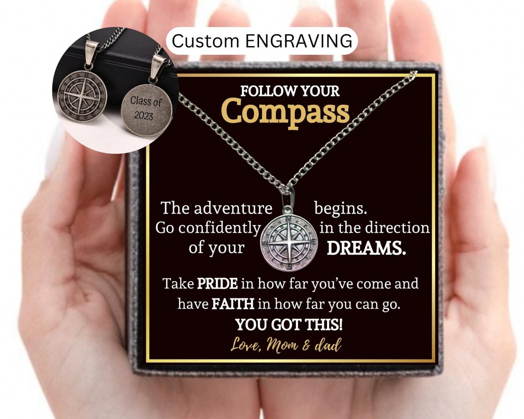Engraved Compass Necklace With Personalized Inspirational Card ...