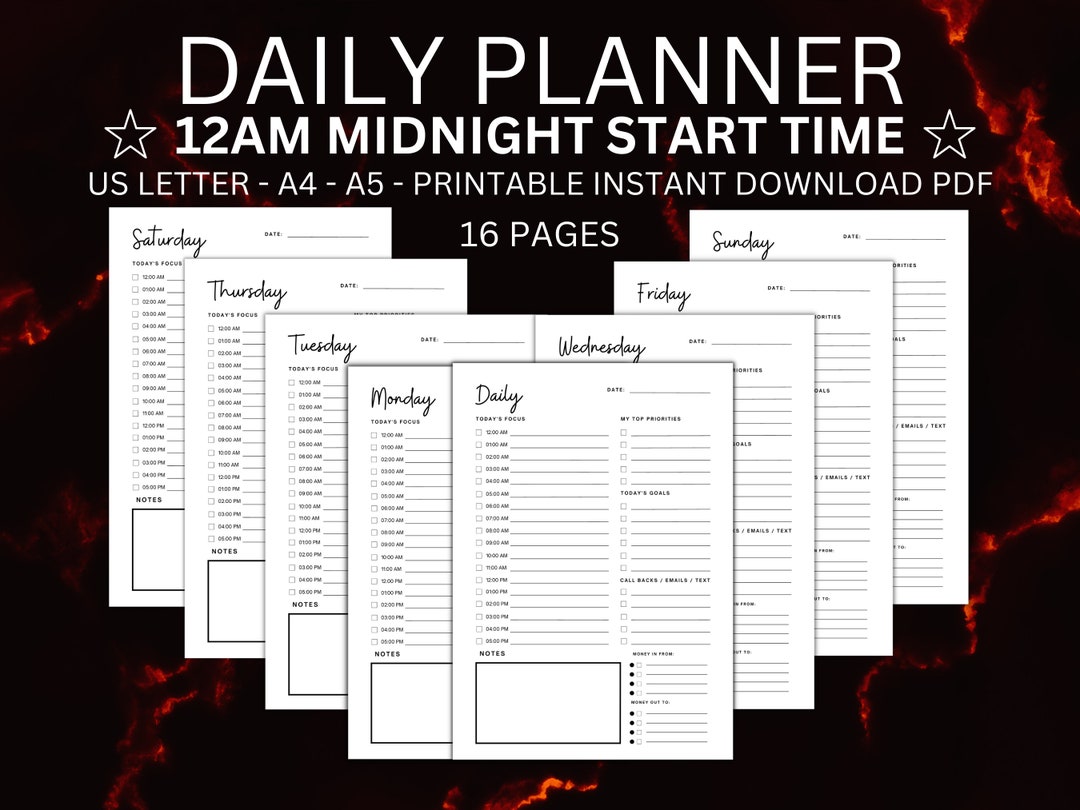 Printable Daily Planner, Planner Inserts, Hourly Planner, Printable ...